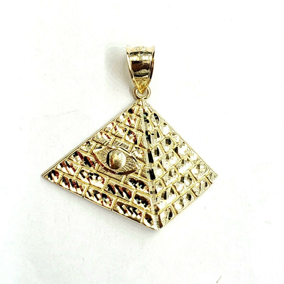 10k Yellow Solid Gold Egyptian Pyramid Eye Pendant Diamond Cut Fine ...