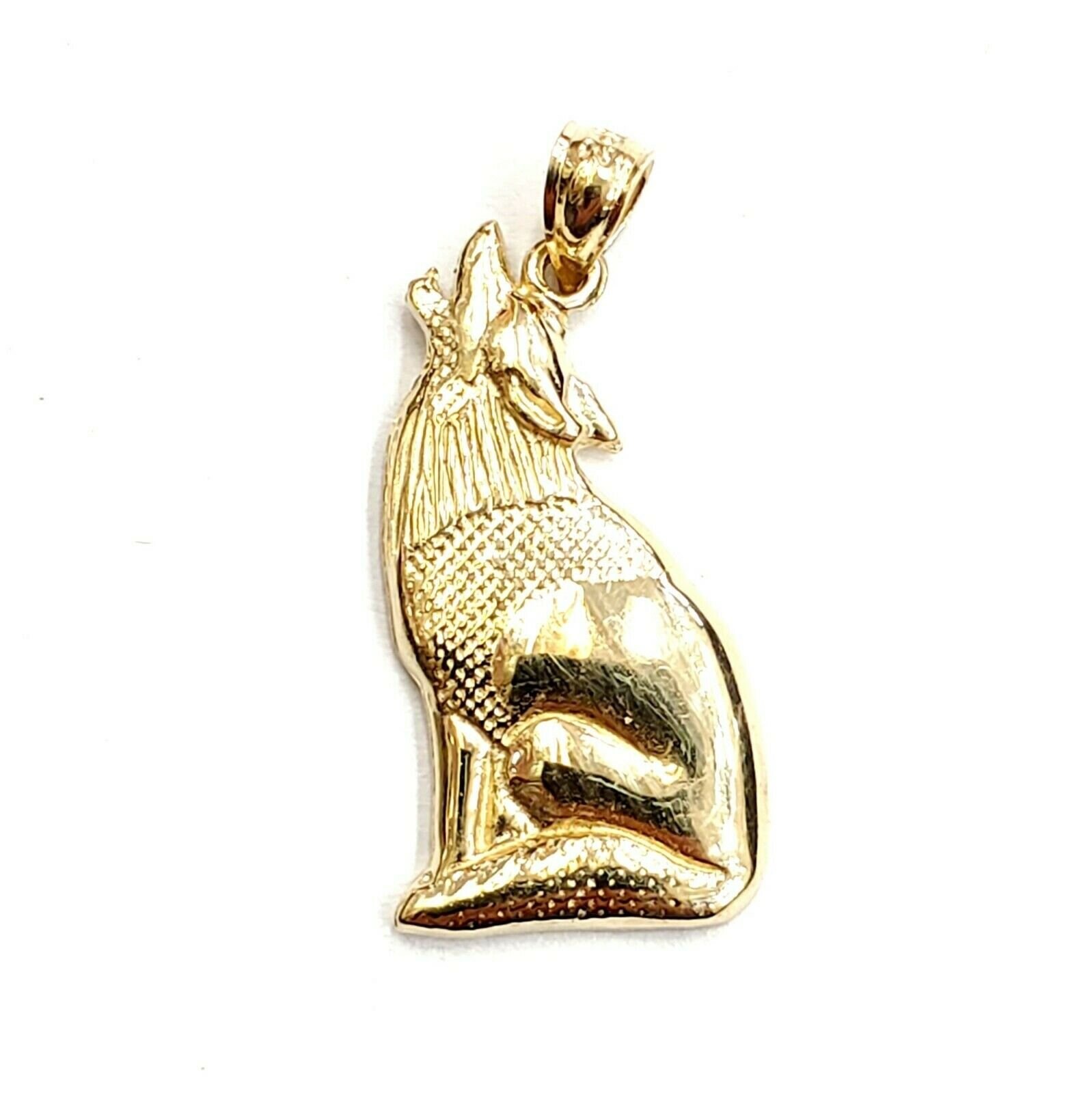 14k Yellow Gold Howling Wolf Full Body Animal Pendant Charm - Etsy
