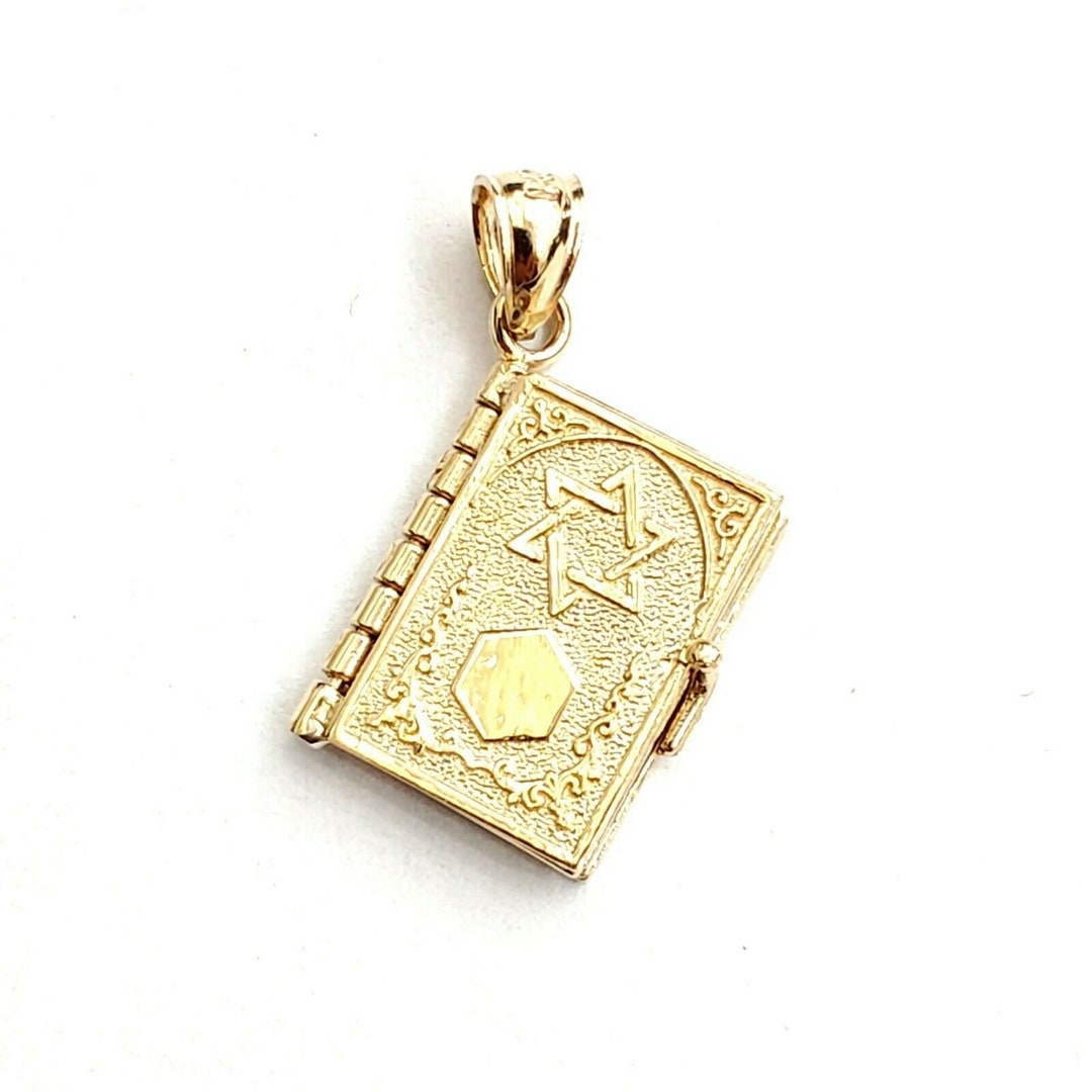 14k Yellow Gold Ten Commandments Book Star of David Chay - Etsy