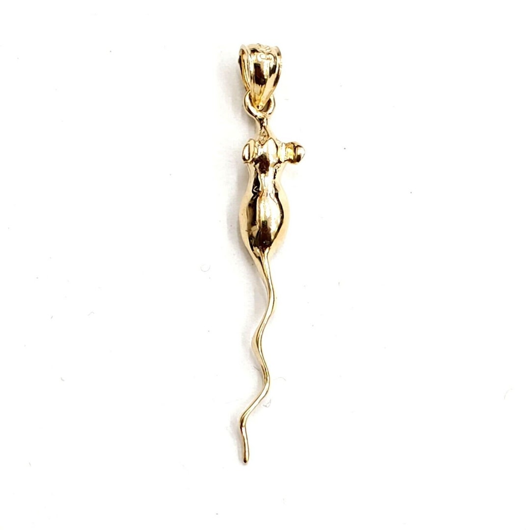 14k Yellow Gold Long Tail Mouse Rat Pendant Animal Charm Gift Fine ...