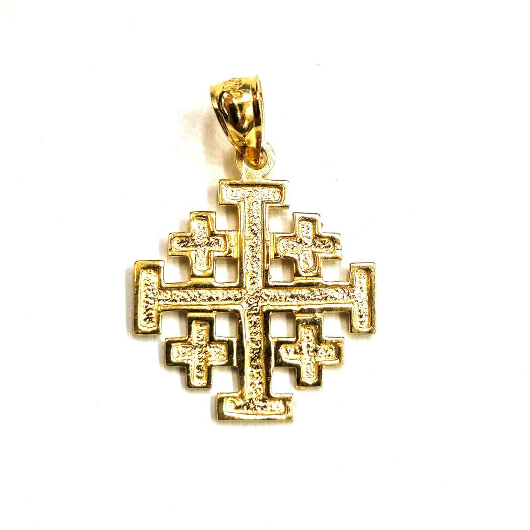 14k Yellow Gold Jerusalem Cross Medal Pendant Charm Religious Fine ...