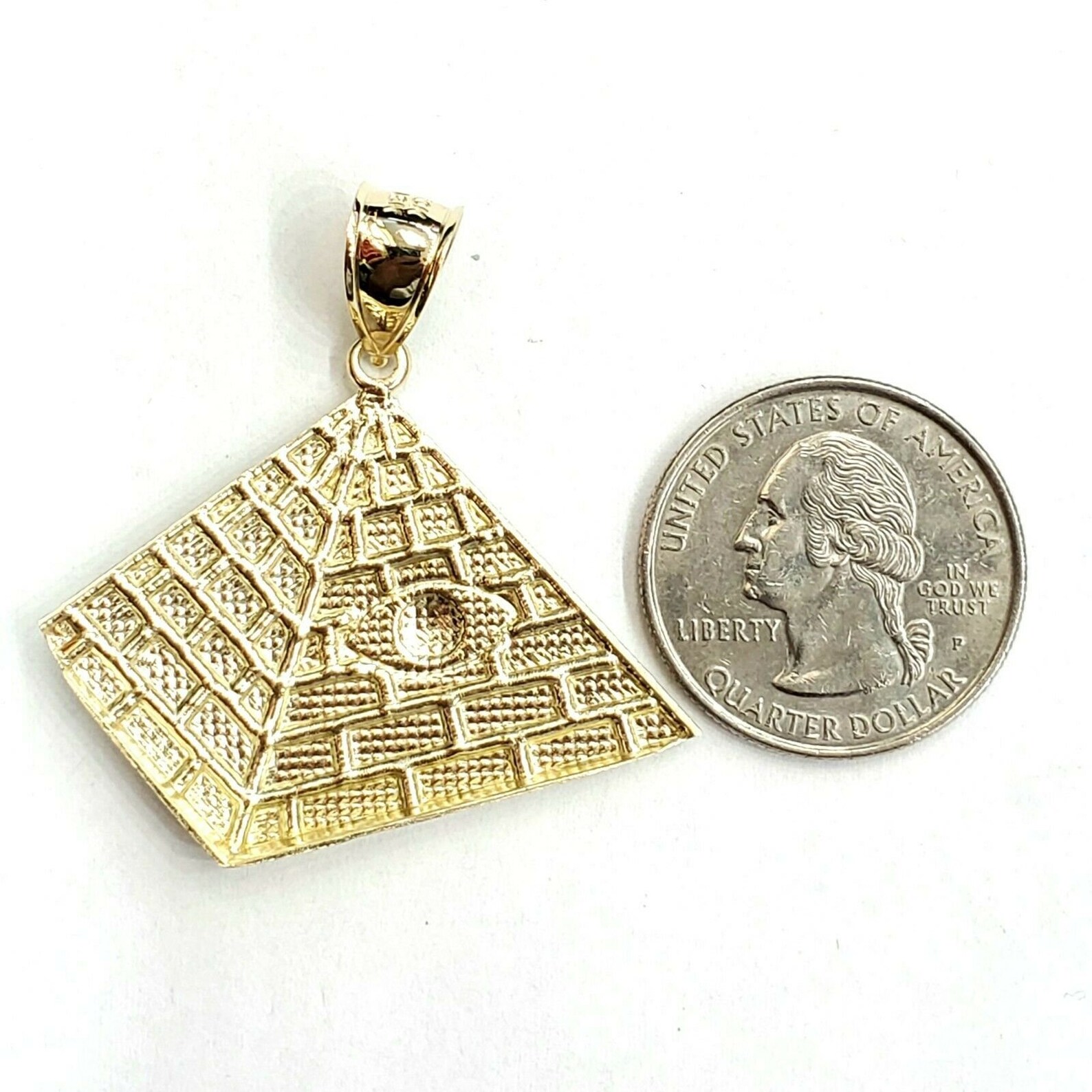 10k Yellow Solid Gold Egyptian Pyramid Eye Pendant Diamond Cut Fine ...