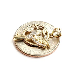 14k Yellow Gold Solid Hummingbird Pendant Cubic Zirconia Fine - Etsy