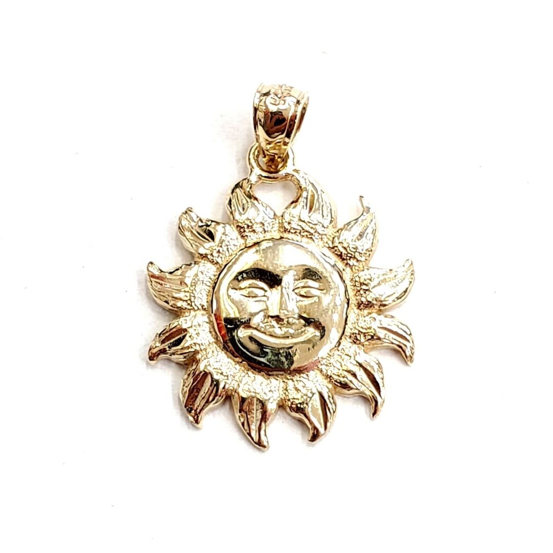 New 14k Yellow Gold Solid Sun Sol Pendant Charm Astrology Gift Fine ...