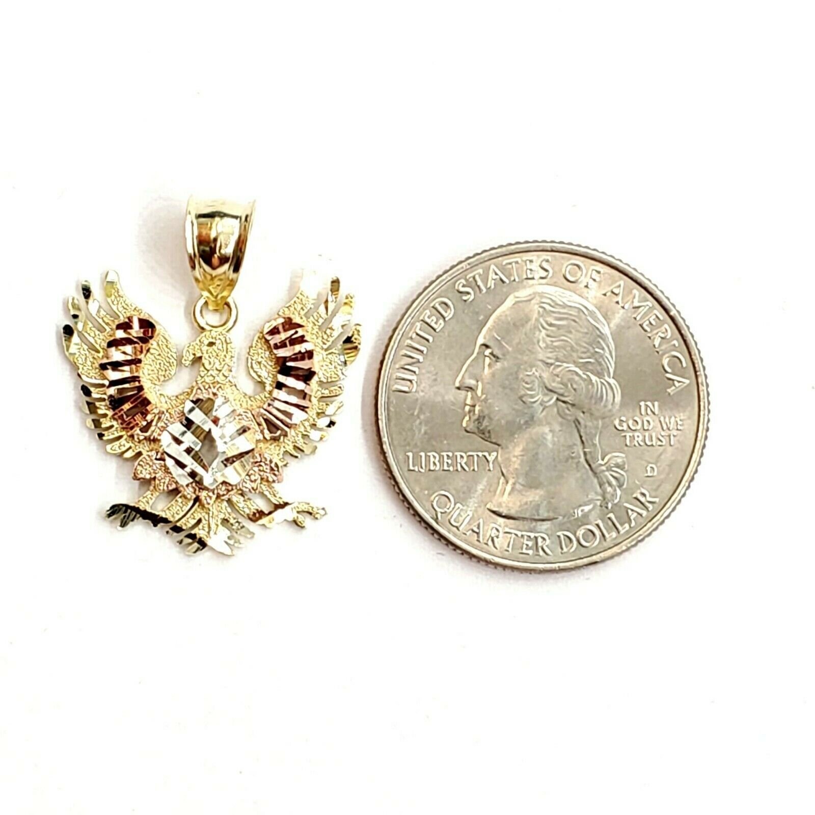 New 10k multi color Gold eagle Pendant charm diamond cut gift | Etsy