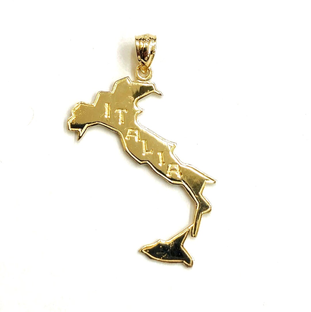 14k Yellow Gold ITALIA ITALY Outline Map Pendant Charm Gift Fine ...