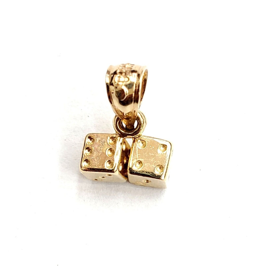 14k Yellow Gold Tiny 3D Double Dice Pendant Charm Gamble Vegas Fine ...