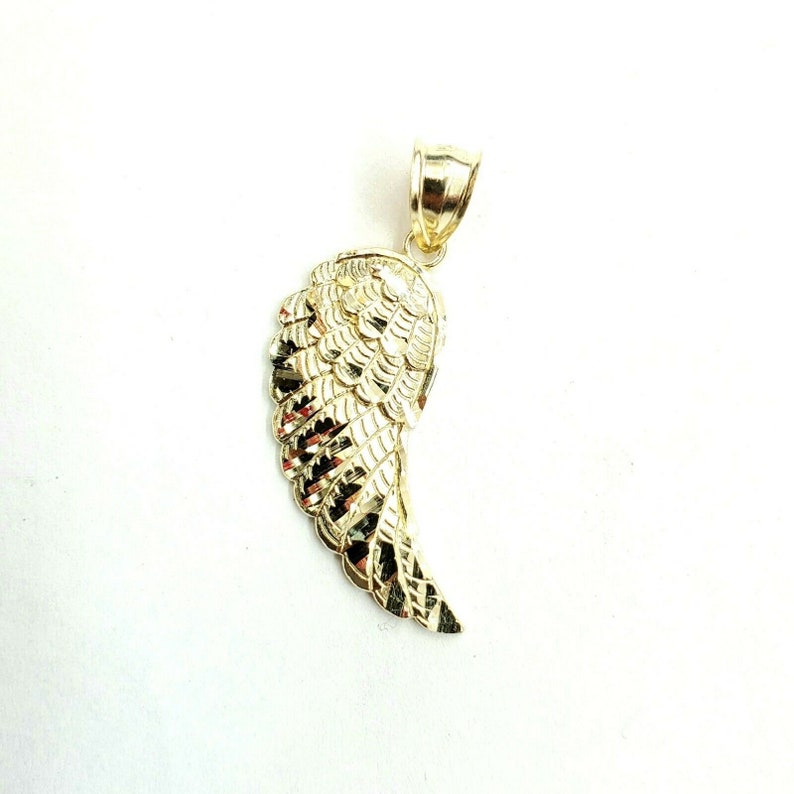 10k Yellow Gold Single Angel Wing Pendant Diamond Cut Unisex - Etsy