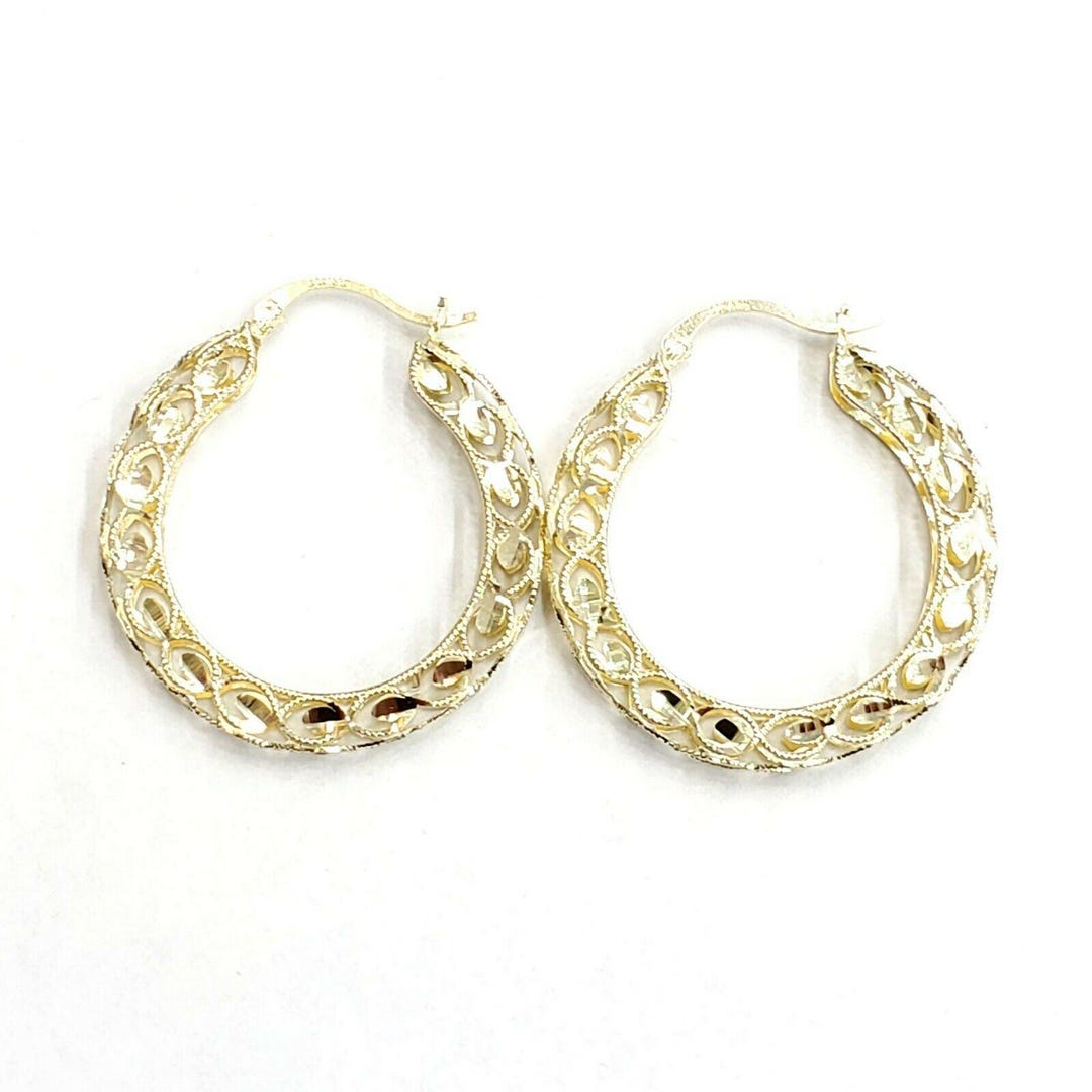 New 10K Yellow Gold 1.29" 4mm Turkish Hoop Earrings Round Fine Jewelry ...