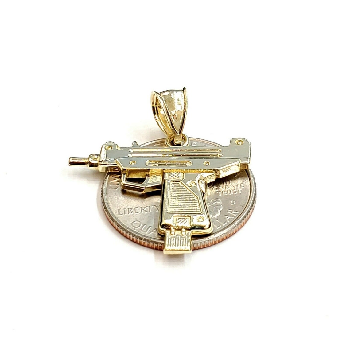 10k Yellow Gold Solid Uzi Machine Gun Pendant Charm Gift Male - Etsy
