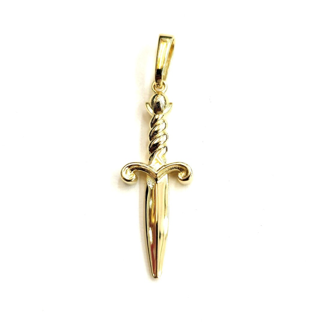 New 14k Yellow Gold Dagger Knife 3D Pendant Charm Unisex Gift Fine ...