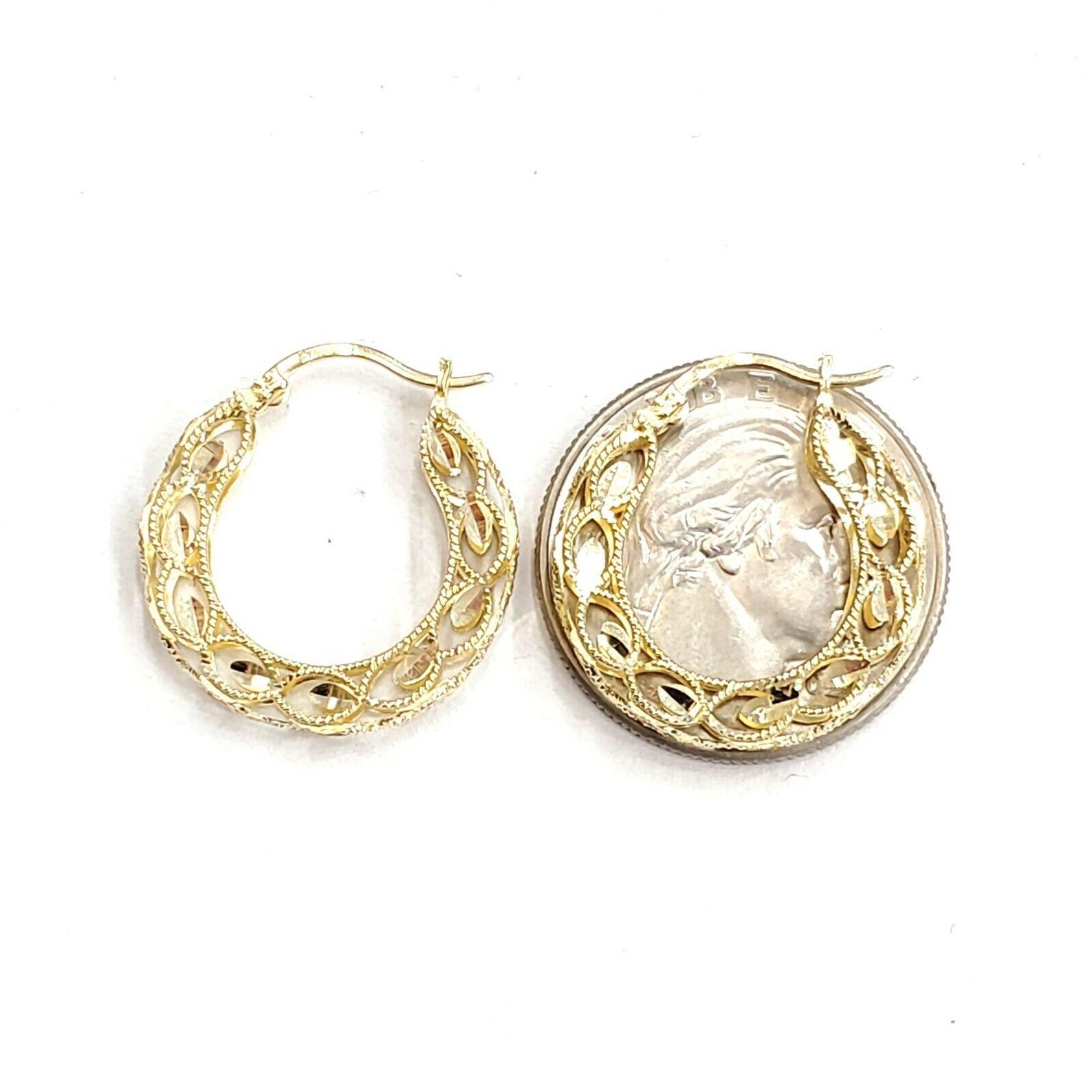 New 10K Yellow Gold 0.85" 3.85mm Turkish Hoop Earrings Round Fine ...