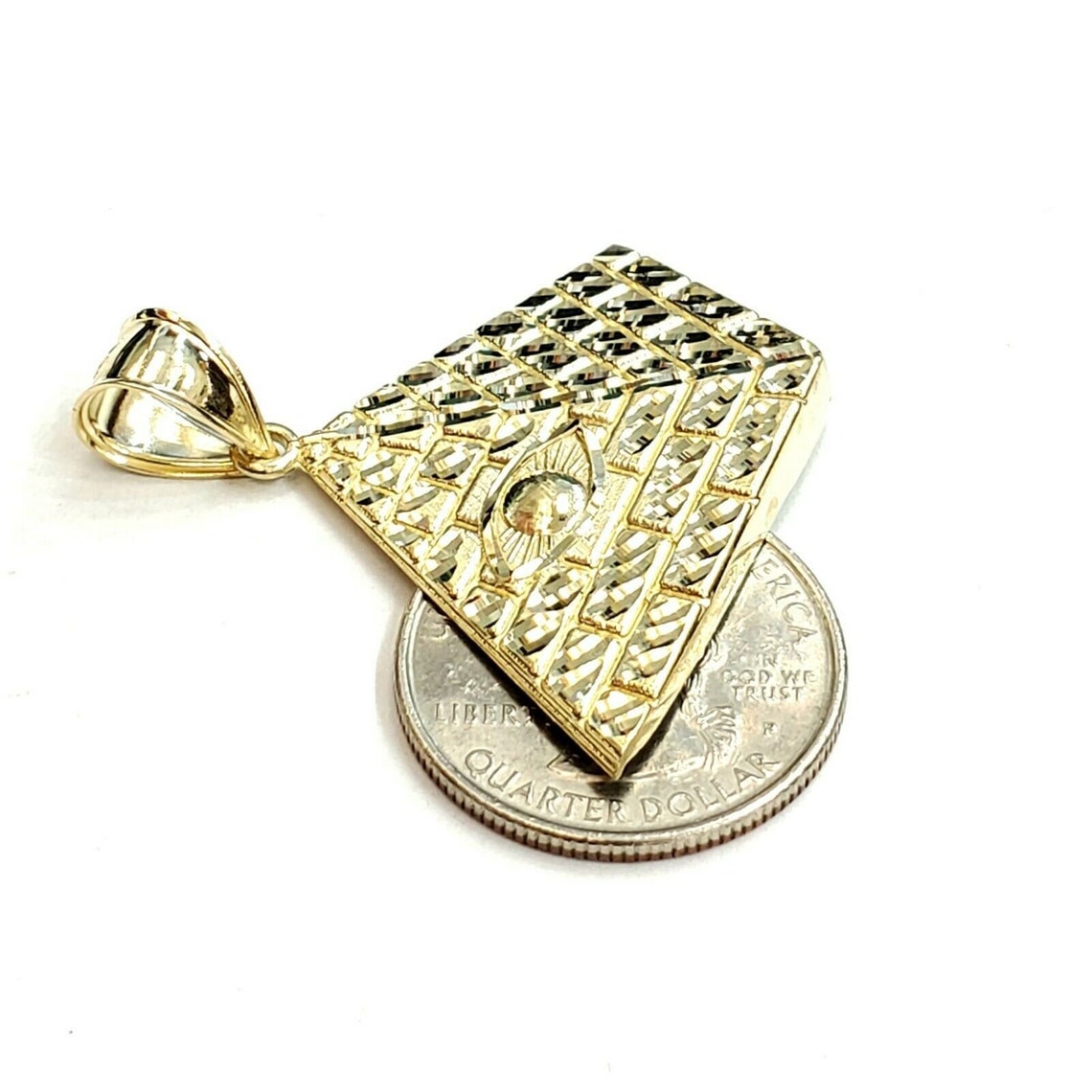 10k Yellow Solid Gold Egyptian Pyramid Eye Pendant Diamond Cut | Etsy