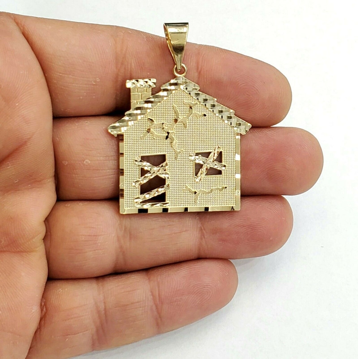New 14k Yellow Gold Trap House Pendant Charm Diamond Cut Gift | Etsy