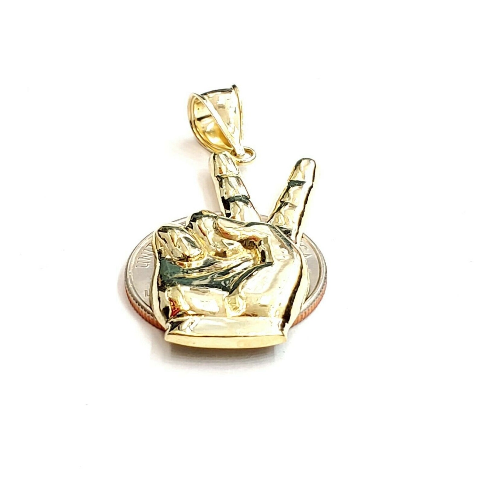New 10k Yellow Gold Victory Sign Peace Hand Gesture Pendant Unisex ...
