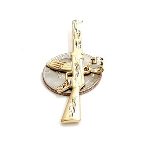 14k Yellow Gold AK-47 Machine Gun Military Rifle Pendant Charm Fine ...