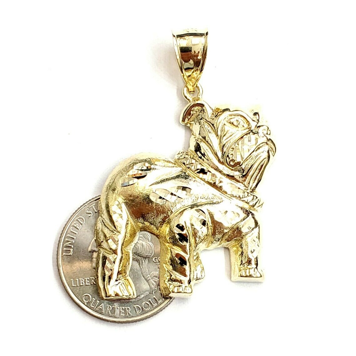 10k Yellow Gold Bulldog Full Body Pendant Charm Diamond Cut - Etsy