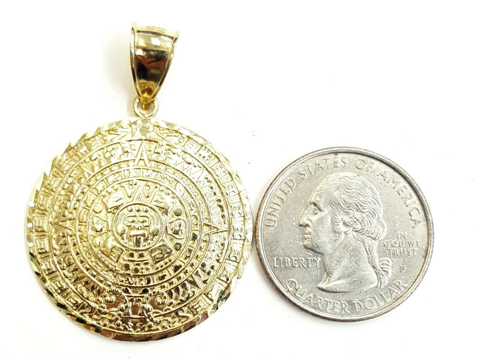 10k Yellow Gold Solid Aztec Mayan Sun Calendar Azteca Pendant | Etsy