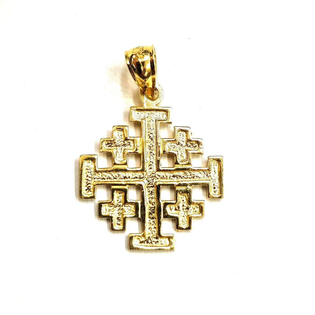 14k Yellow Gold Jerusalem Cross Medal Pendant Charm Religious Fine ...