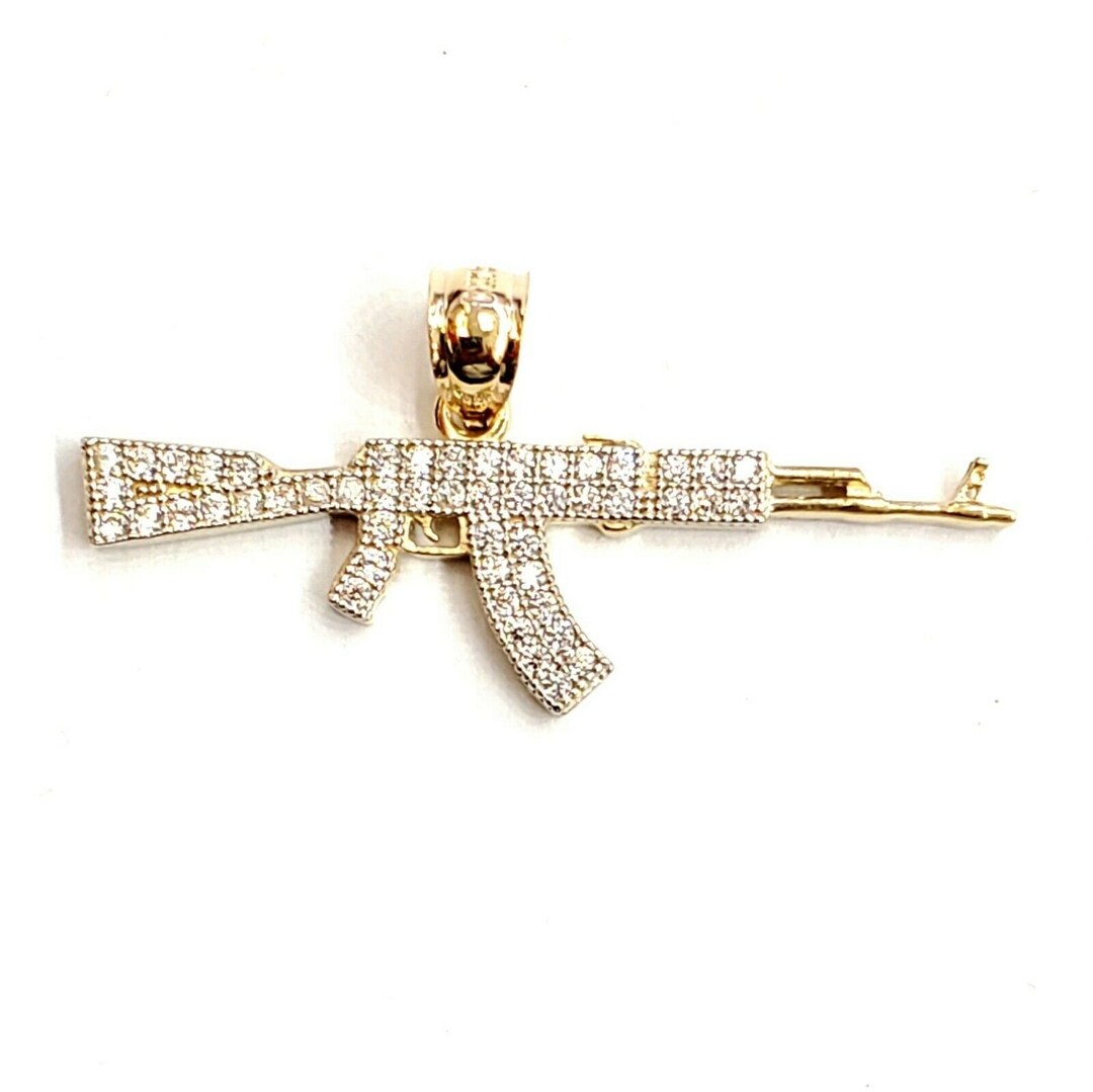 14k Yellow Gold AK-47 Machine Gun Rifle Pendant Fine Jewelry Cubic ...