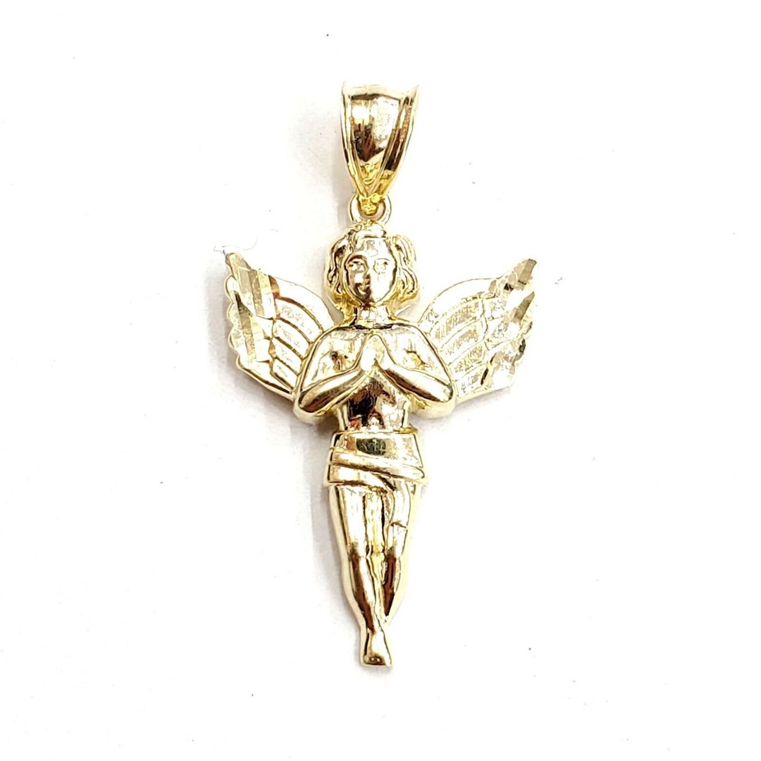 New 10k Yellow Gold Angel Pendant Charm Wings Gift Fine - Etsy