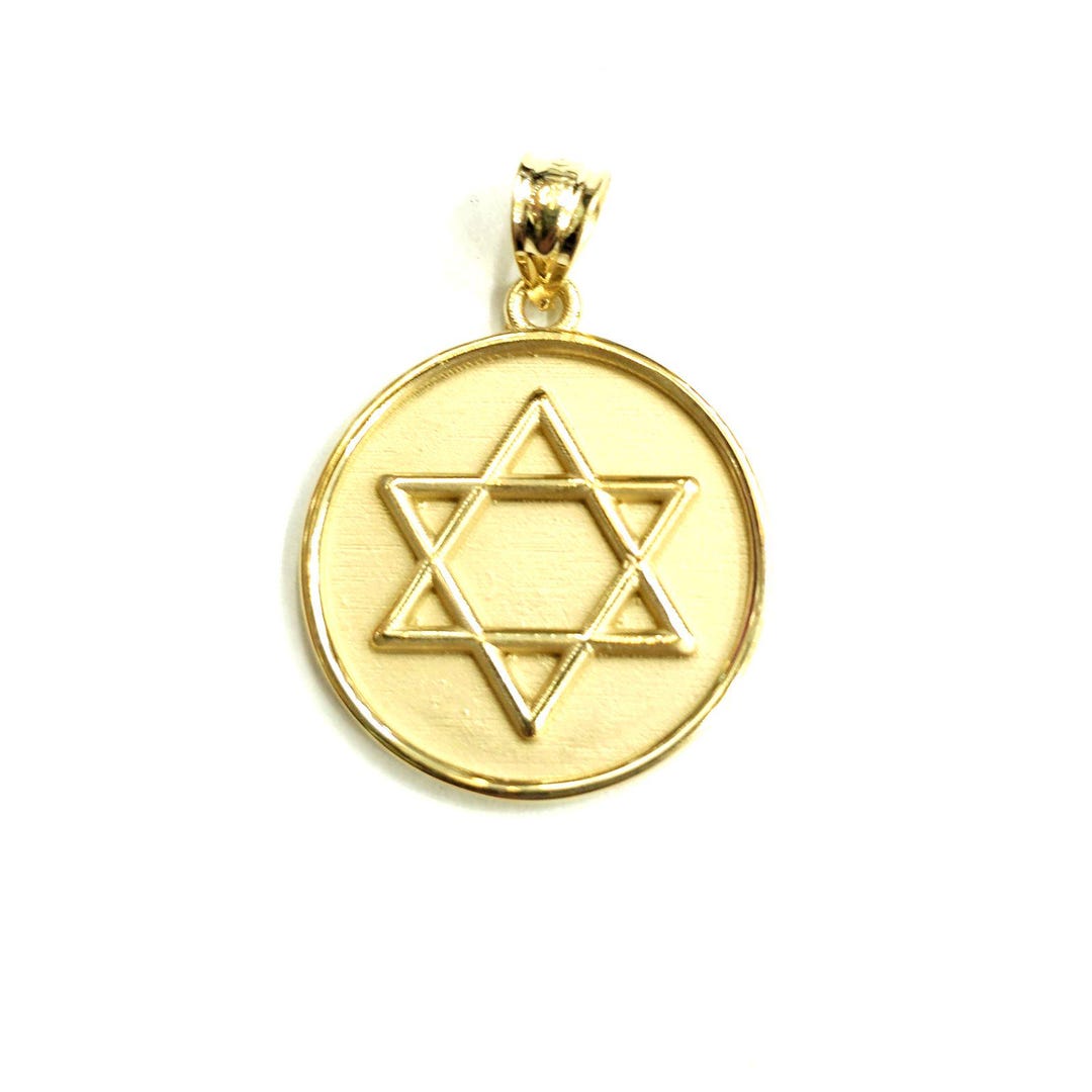 14k Yellow Gold Round Star of David Jewish Israel Charm Pendant Fine ...