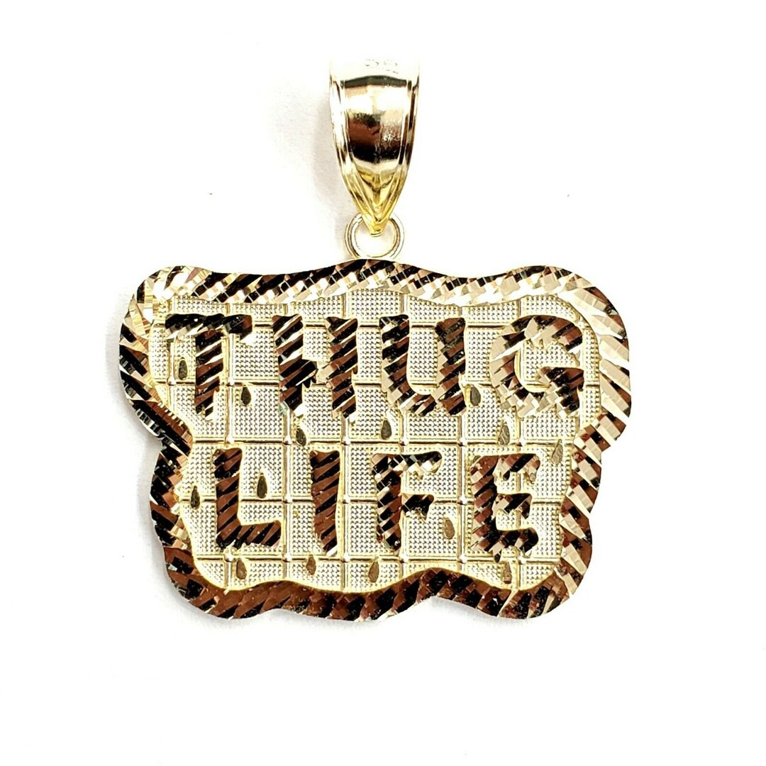 New 10k Yellow Gold Thug Life Word Pendant Charm Diamond Cut Fine ...