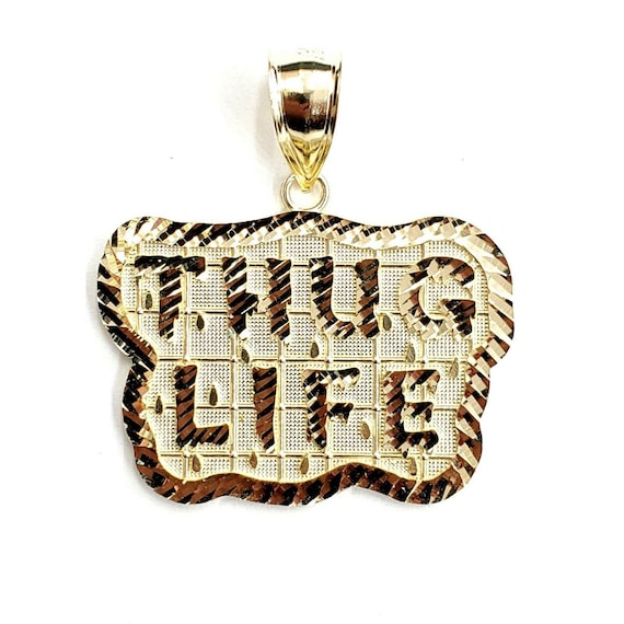New 10k Yellow Gold Thug Life Word Pendant Charm Diamond Cut - Etsy