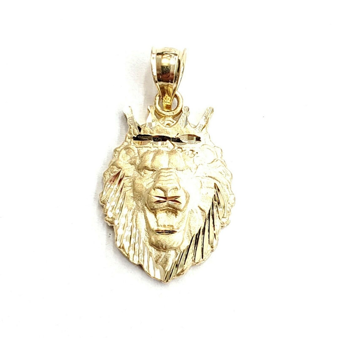 New 14k Yellow Gold Lion Head Face With Crown Leo Pendant - Etsy