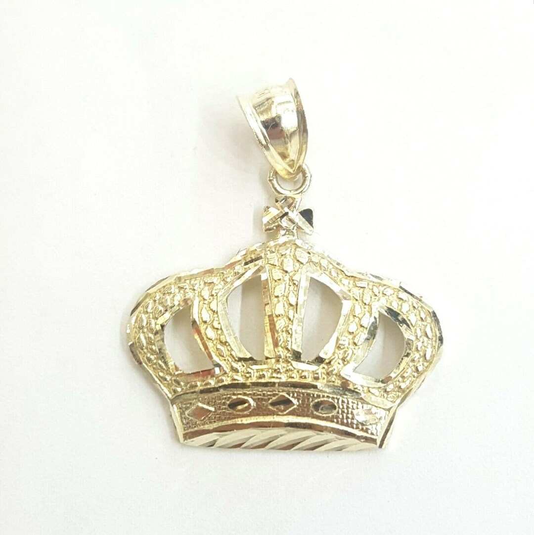 10k Yellow Gold Crown Pendant Charm Fine Jewelry Gift Necklace Diamond ...