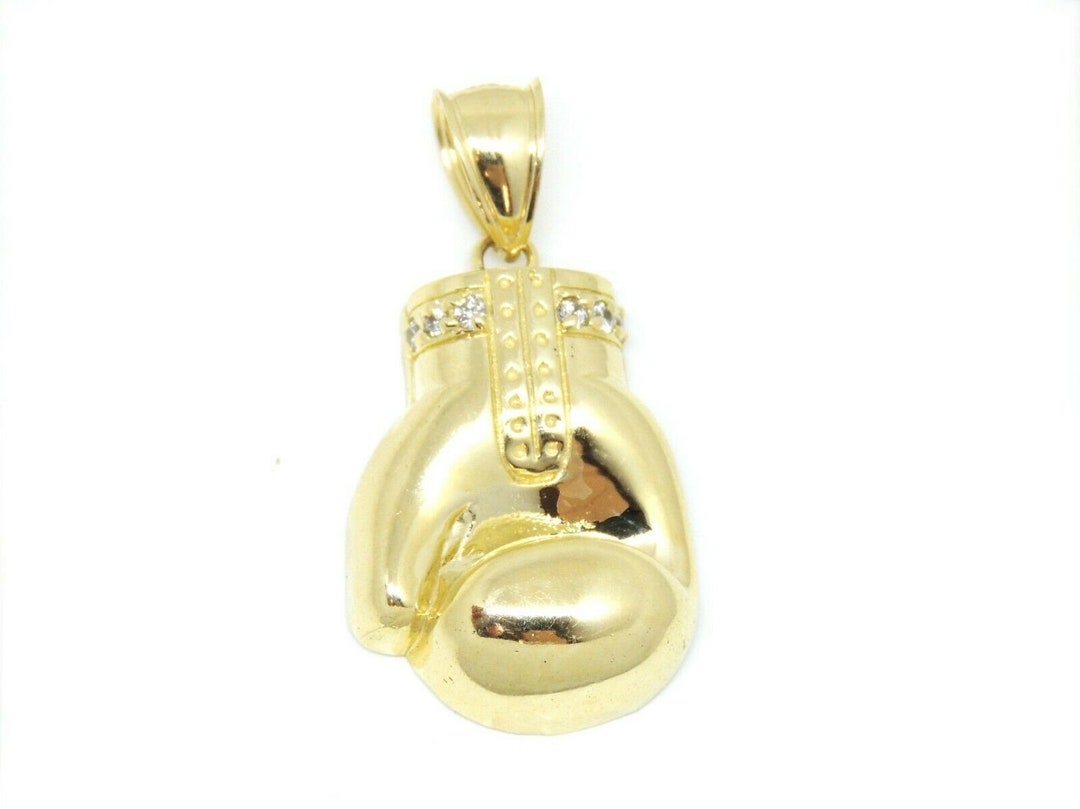 10k Yellow Gold Boxing Glove Pendant Cubic Zirconia Gift Sport Fine ...