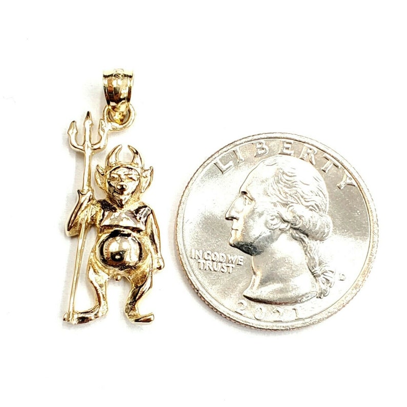 New 14k Yellow Gold Solid Devil Pitchfork Pendant Charm Gift - Etsy