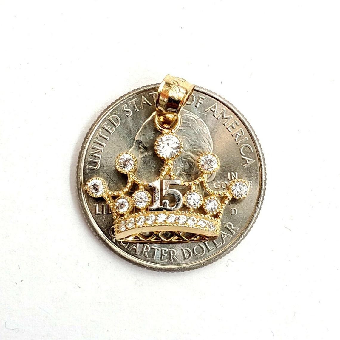 14k Yellow Gold 15 Años 15 Years Crown Pendant With Zirconia | Etsy