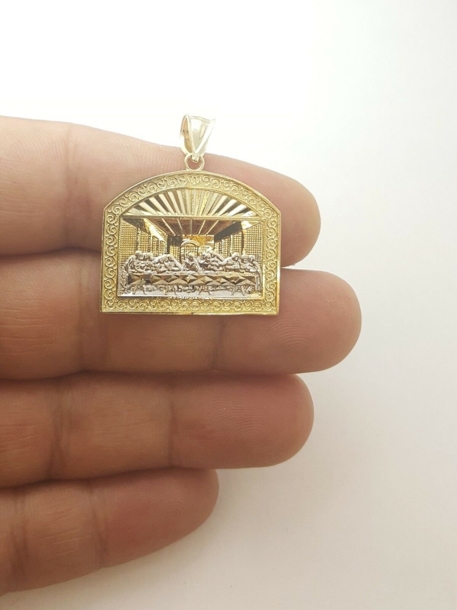 10k two-tone gold last supper pendant charm fine gift | Etsy