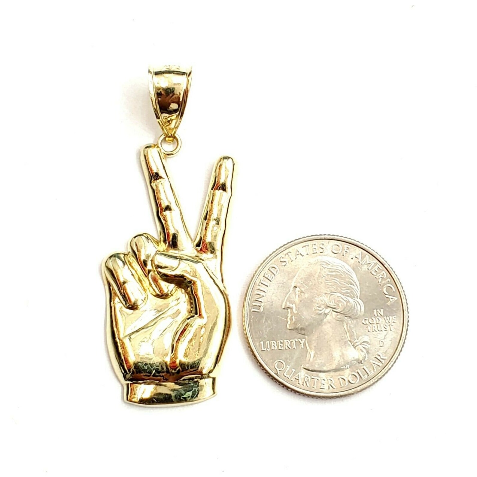 New 10k Yellow Gold Victory Sign Peace Hand Gesture Pendant Unisex ...