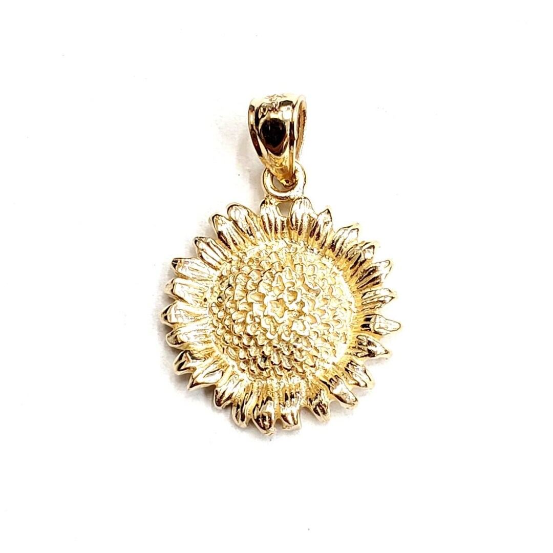 New 14k Yellow Gold Solid Sunflower Girasol Pendant Charm Gift Fine ...