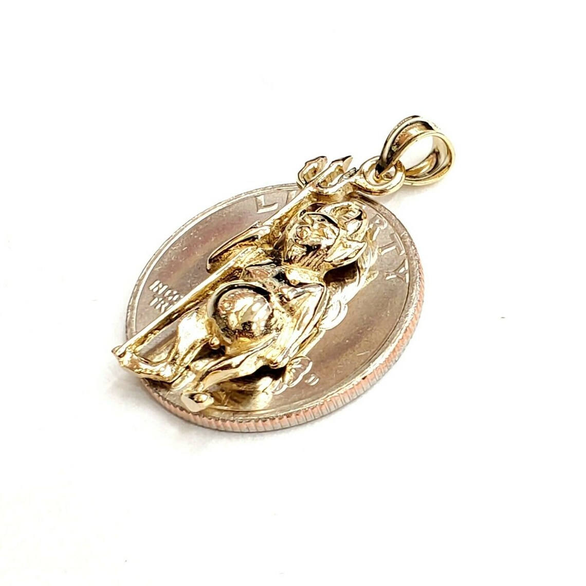 New 14k Yellow Gold Solid Devil Pitchfork Pendant Charm Gift - Etsy