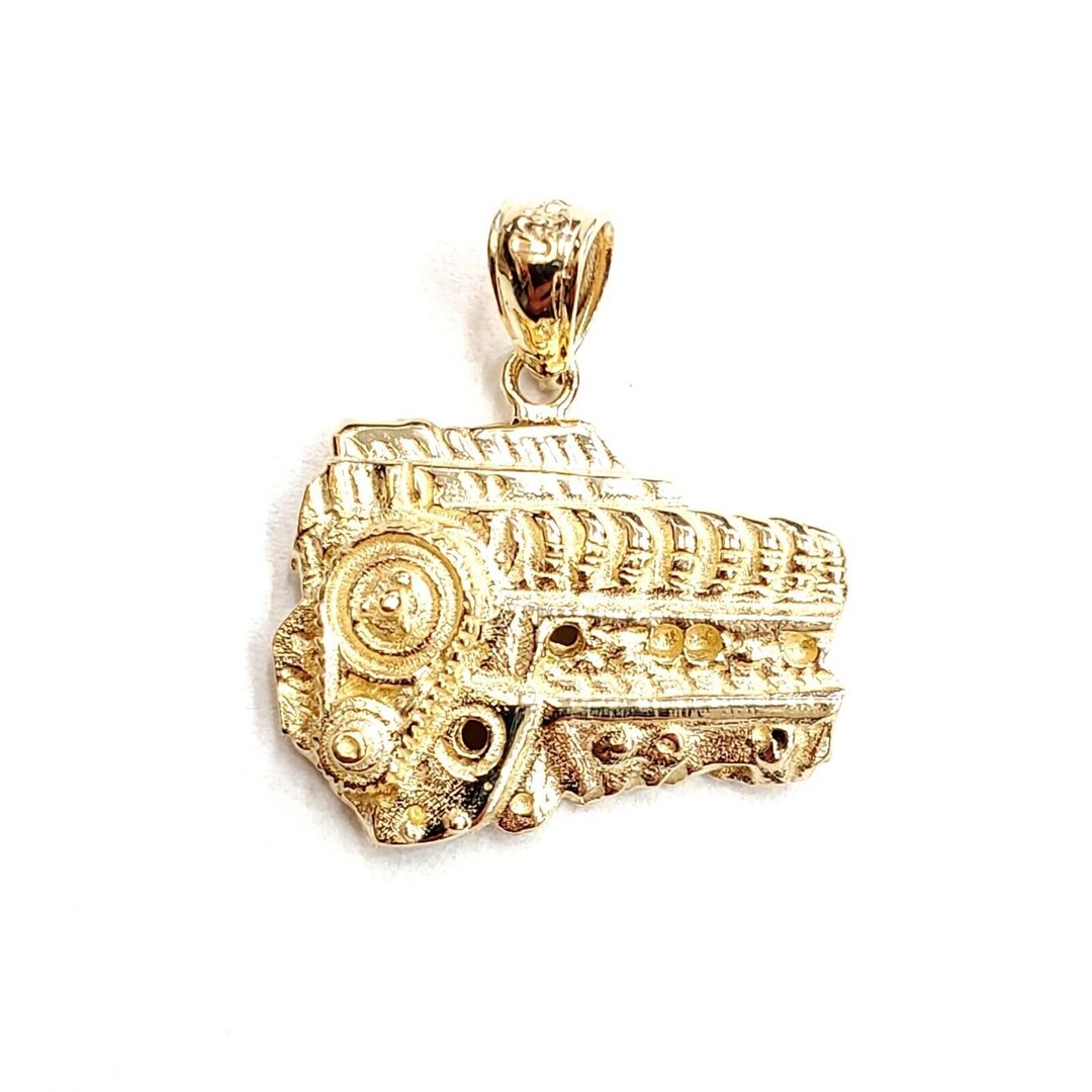 New 14k Yellow Gold Racing Car Engine Sport Pendant Charm Gift Fine ...