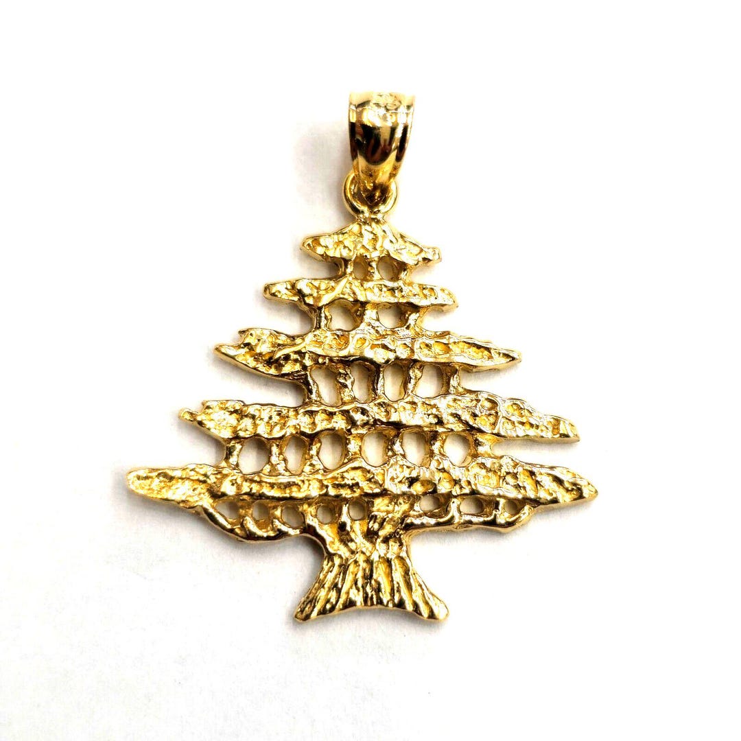 14k Yellow Gold Lebanon Cedar Tree Lucky Pendant Charm Gift Fine ...