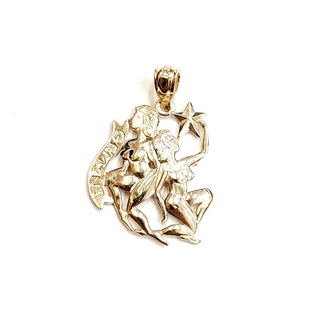 New 14k Yellow Gold Gemini Zodiac Sign Astrology Pendant Charm Fine ...