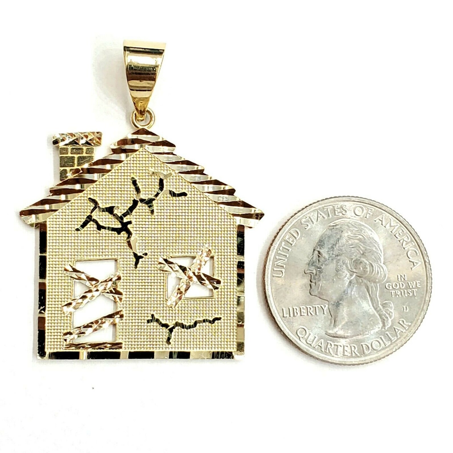 New 14k Yellow Gold Trap House Pendant Charm Diamond Cut Gift | Etsy