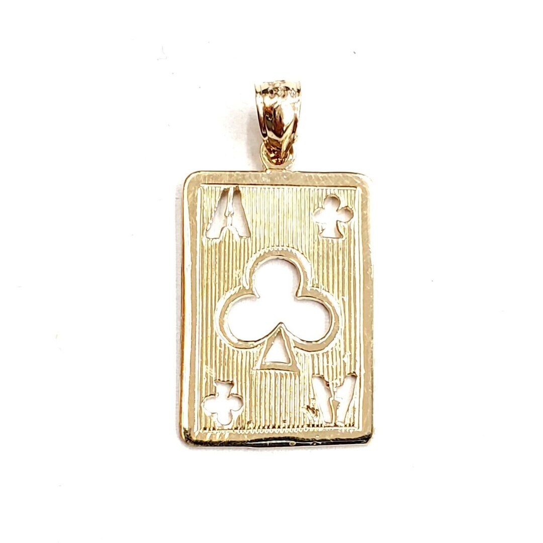 New 14k Yellow Gold Ace of Club Pendant Play Card Gambling Gift Fine ...