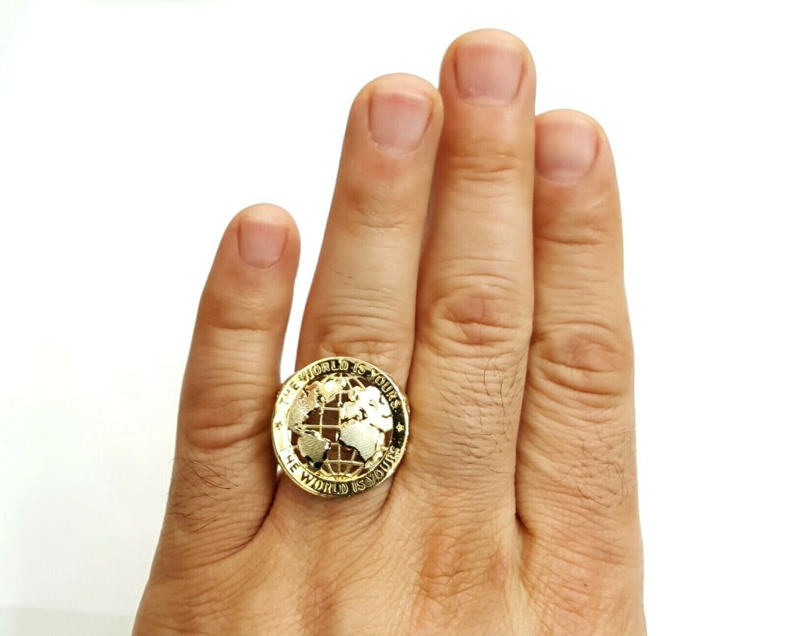 10k yellow gold the world is yours map globe men's Ring | Etsy