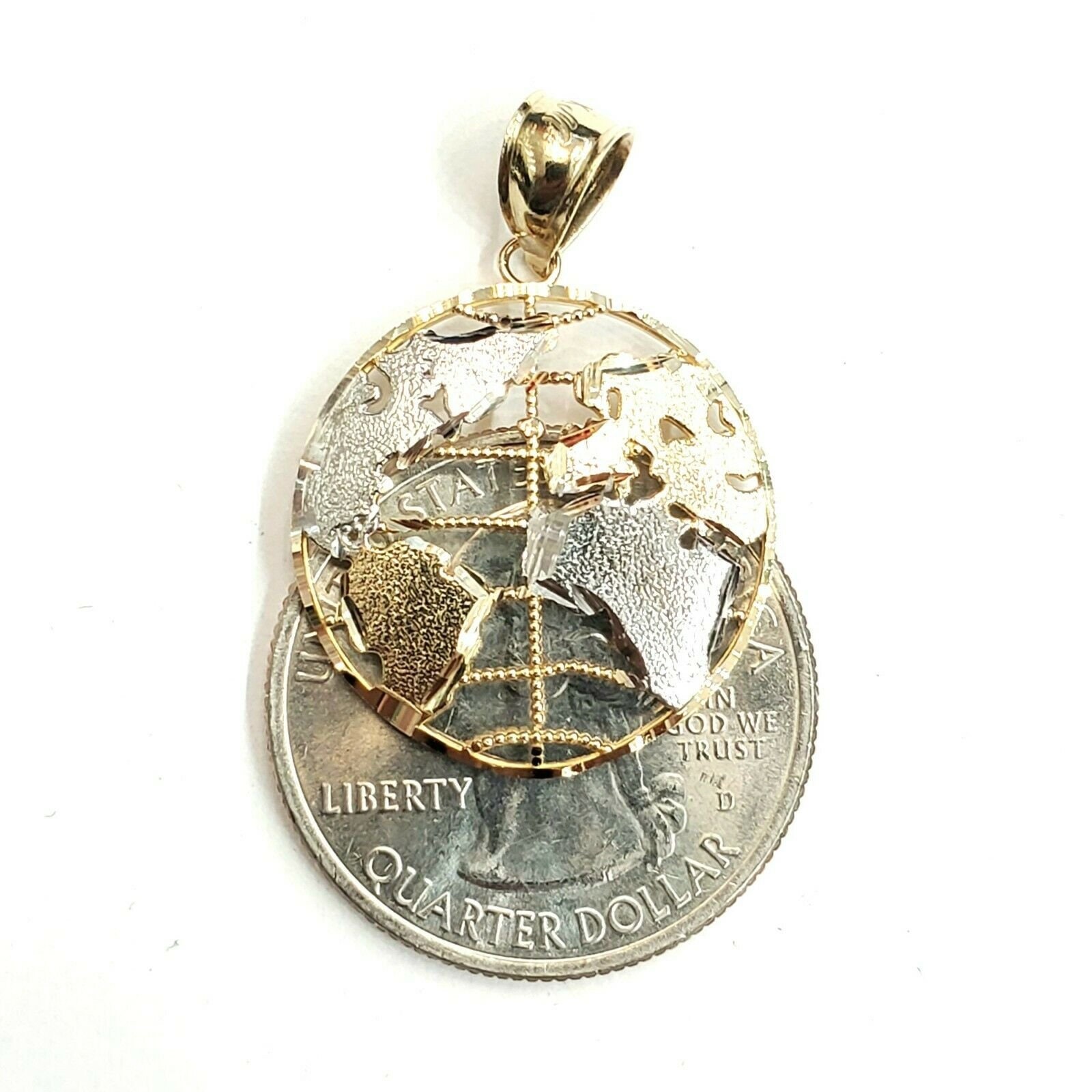 14k two tone gold round globe planet earth world map pendant | Etsy