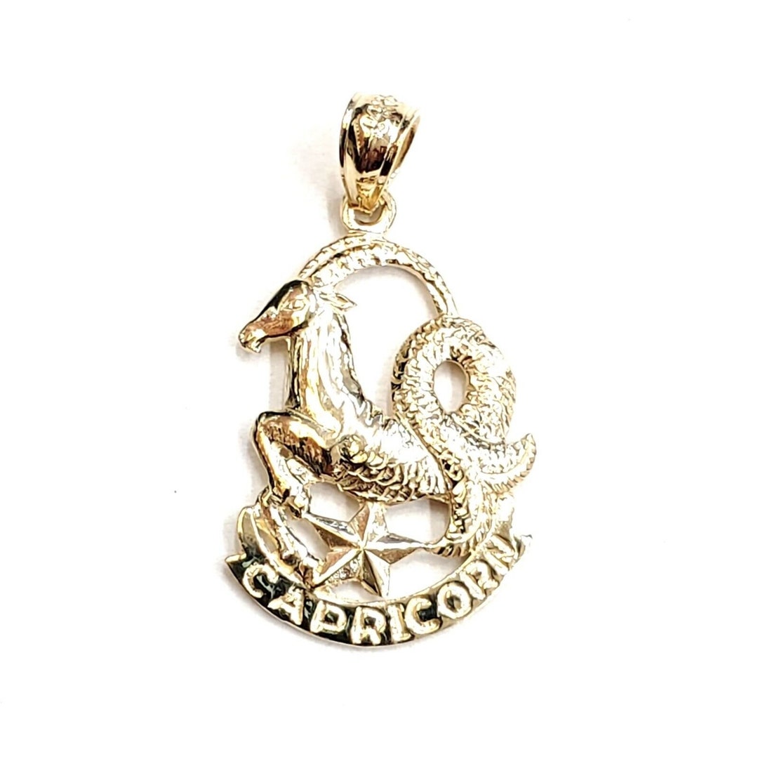 14k Yellow Gold Capricorn Zodiac Sign Astrology Pendant Charm Fine ...