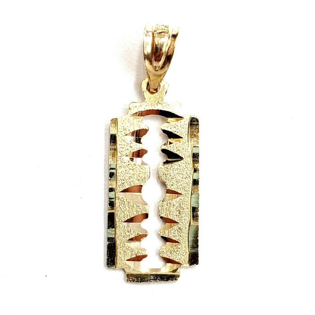New 14k yellow gold razor blade pendant charm Fine Jewelry Gifts unisex ...