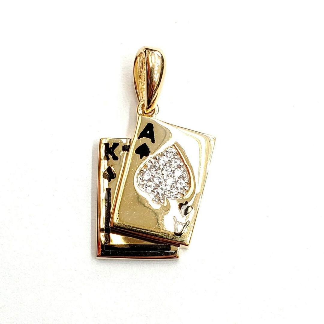 14k Yellow Solid Gold Playing Card Pendant Charm Casino Fine Jewelry ...