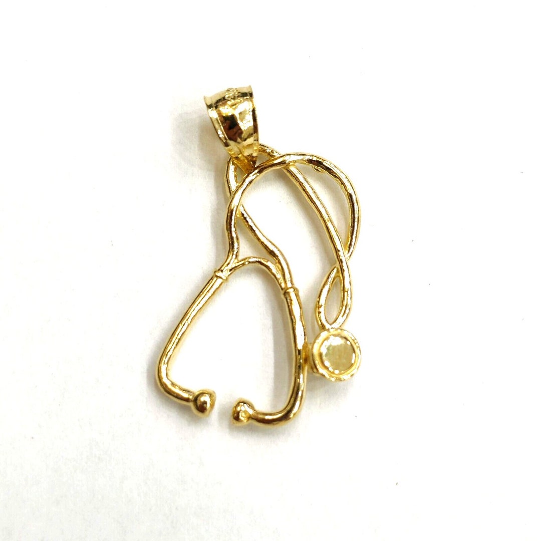 14K Yellow Gold 3D Medical Stethoscope Doctor Nurse Pendant Fine ...