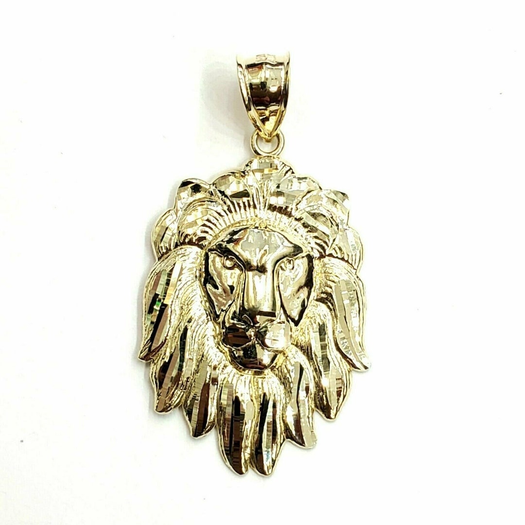 10k Yellow Solid Gold Lion Head Face Zodiac Pendant Charm Fine Jewelry ...