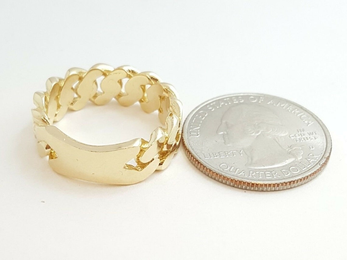 14K solid Yellow Gold Cuban link Ring Band fine gift jewelry | Etsy